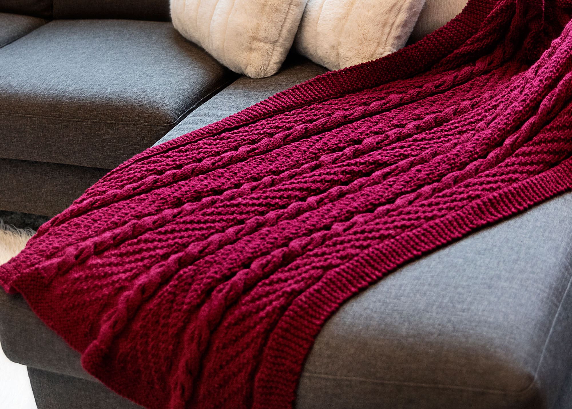 Cozy Cables Throw Blanket Knitting Pattern - Leelee Knits